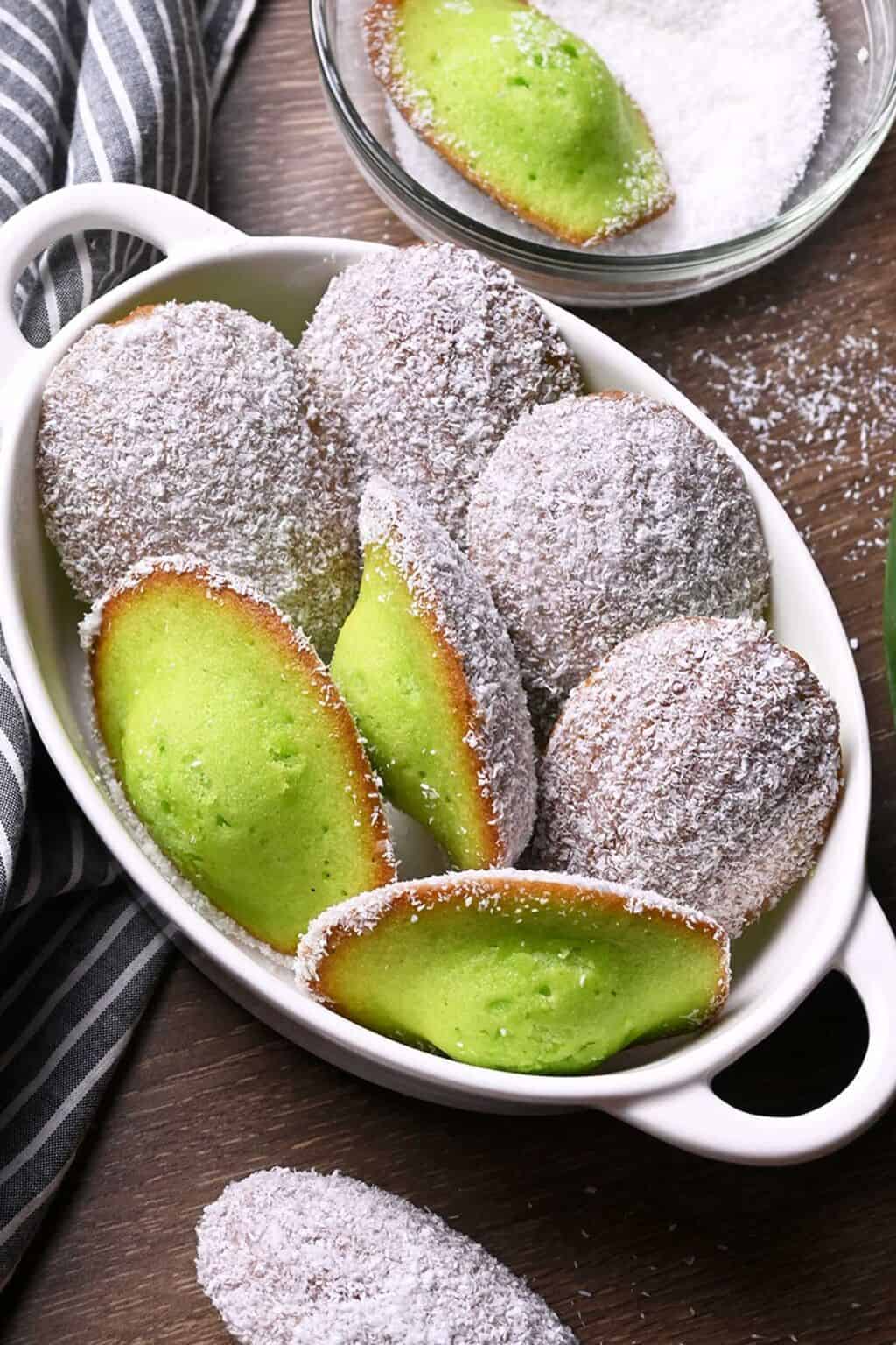 Pandan Coconut Madeleines - Jaja Bakes
