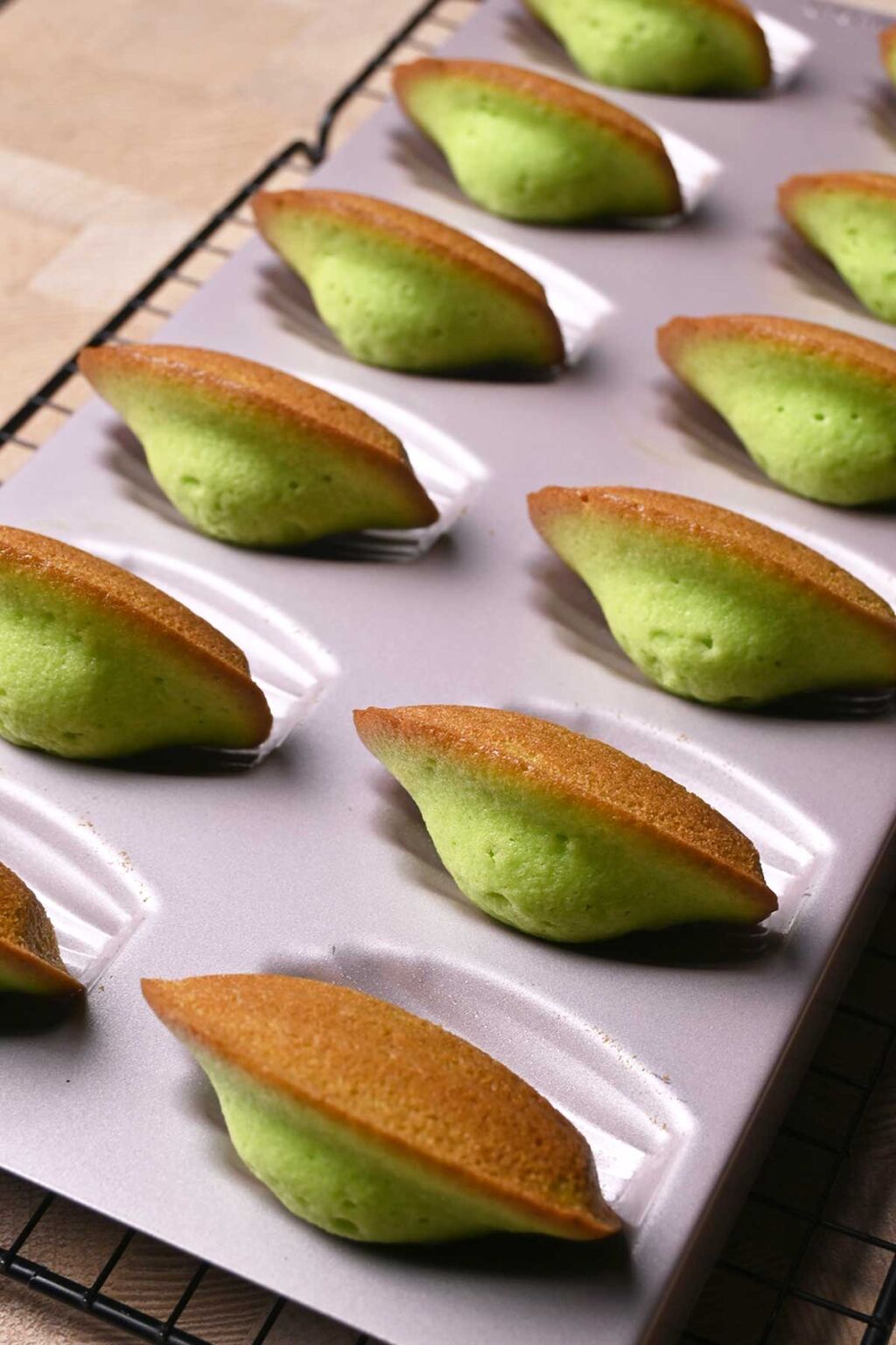 Pandan Coconut Madeleines - Jaja Bakes